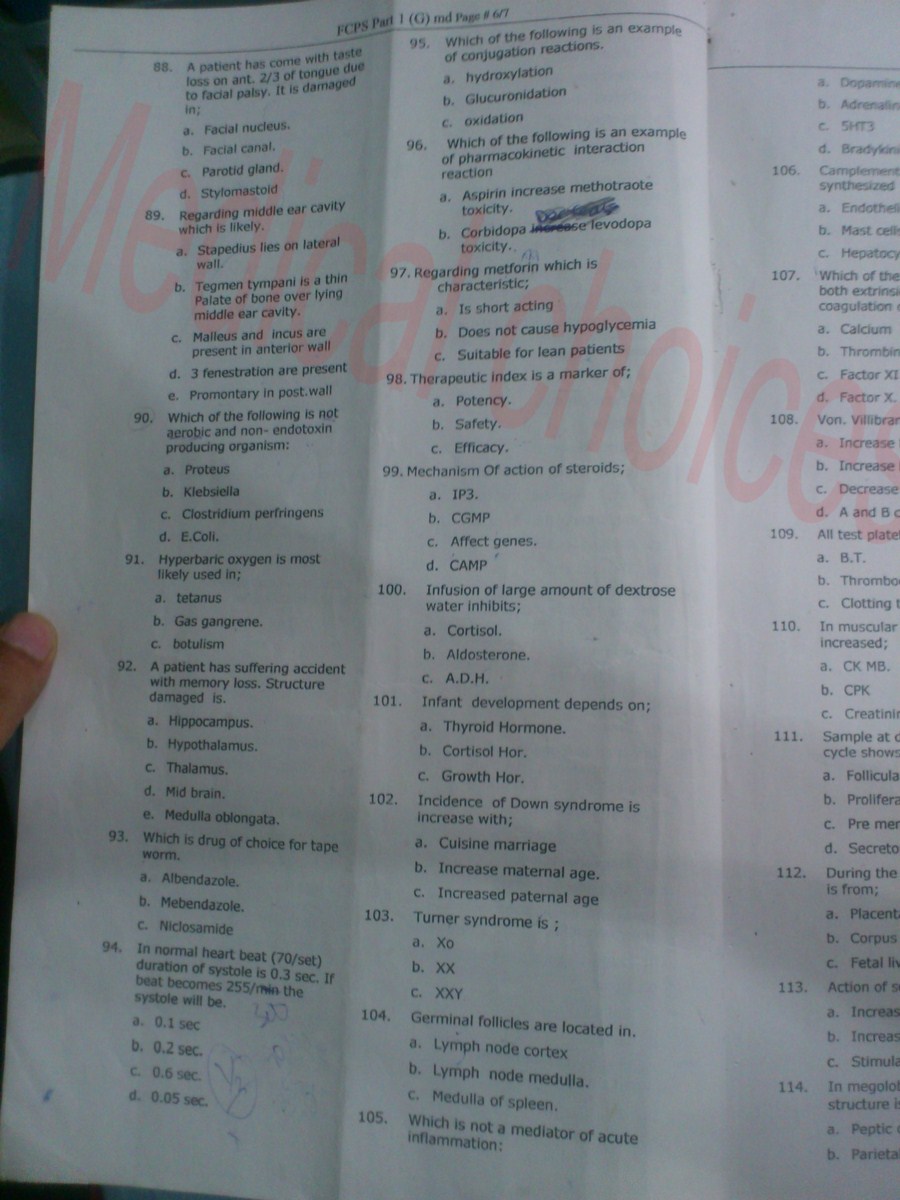 FCPS Part 1 Past Papers Original | MEDICAL CHOICES